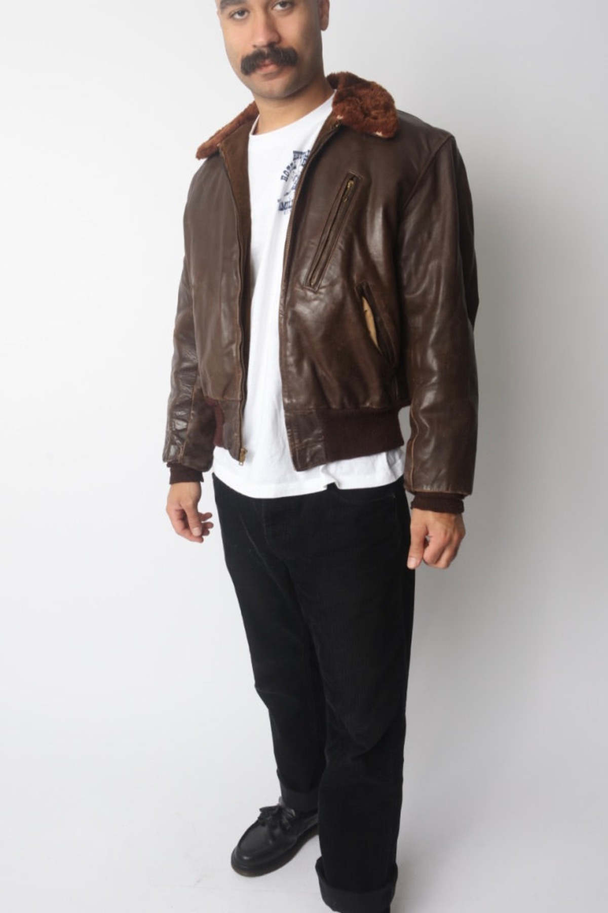 Vintage Aviator Leather Jacket - Brown | Garmentory