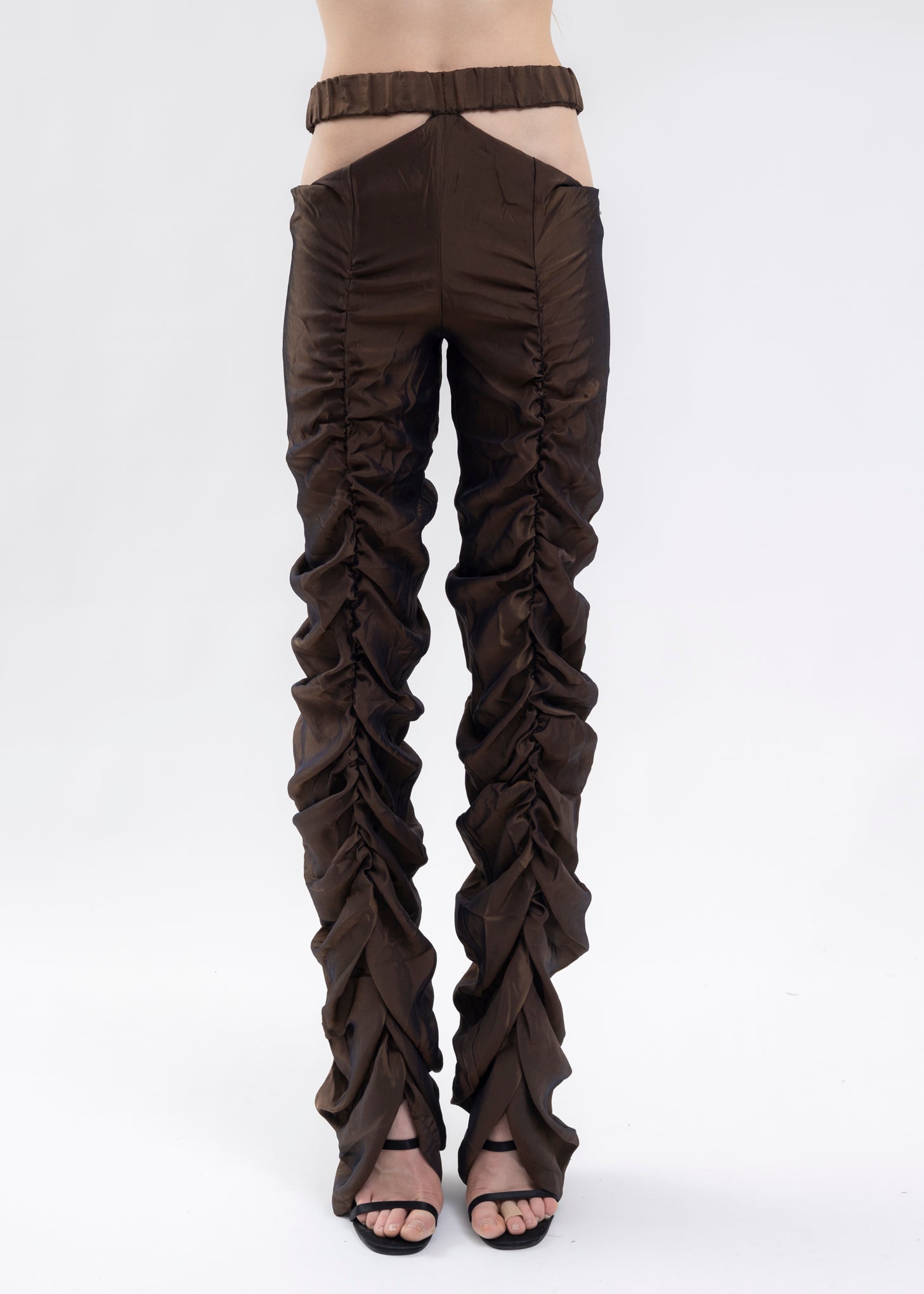 Rui METALLIC CHOCOLATE PLEATED CUT-OUT PANTS | Garmentory