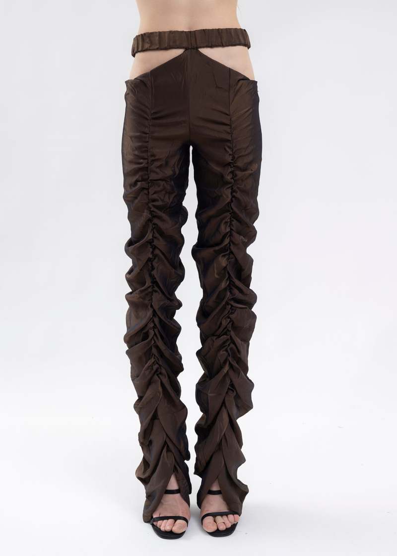 Rui METALLIC CHOCOLATE PLEATED CUT-OUT PANTS | Garmentory