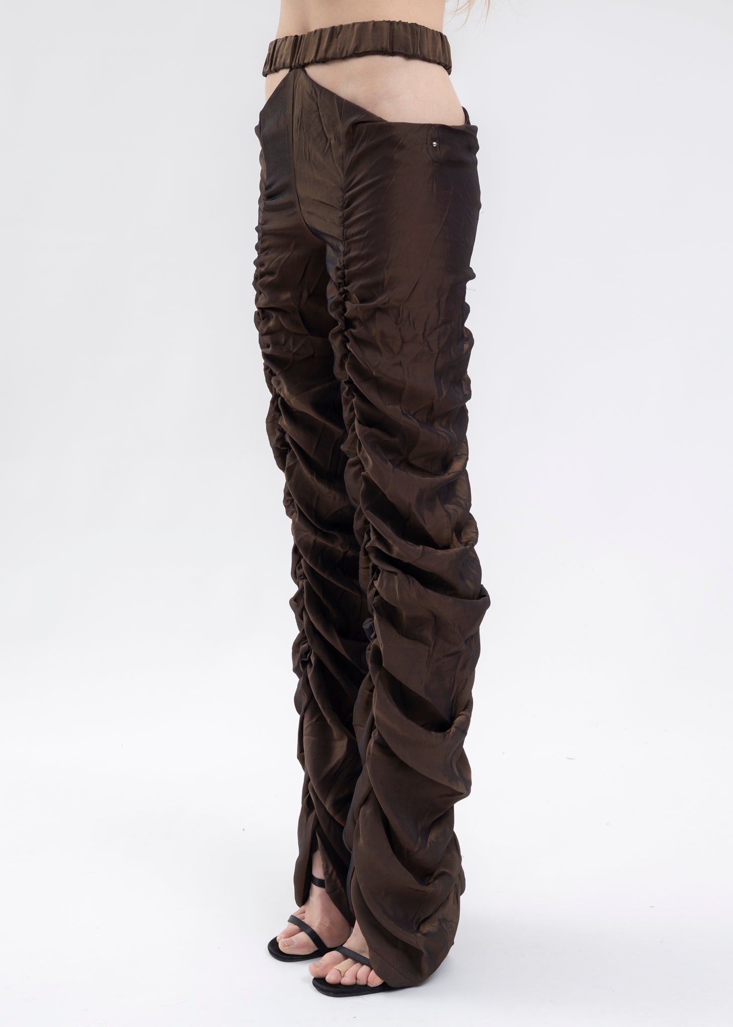 Rui METALLIC CHOCOLATE PLEATED CUT-OUT PANTS | Garmentory