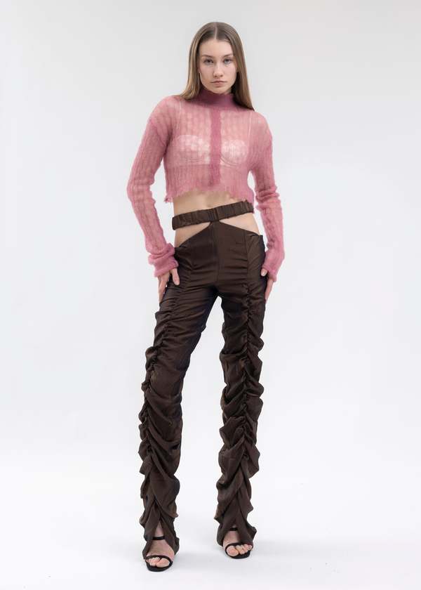 Rui METALLIC CHOCOLATE PLEATED CUT-OUT PANTS | Garmentory