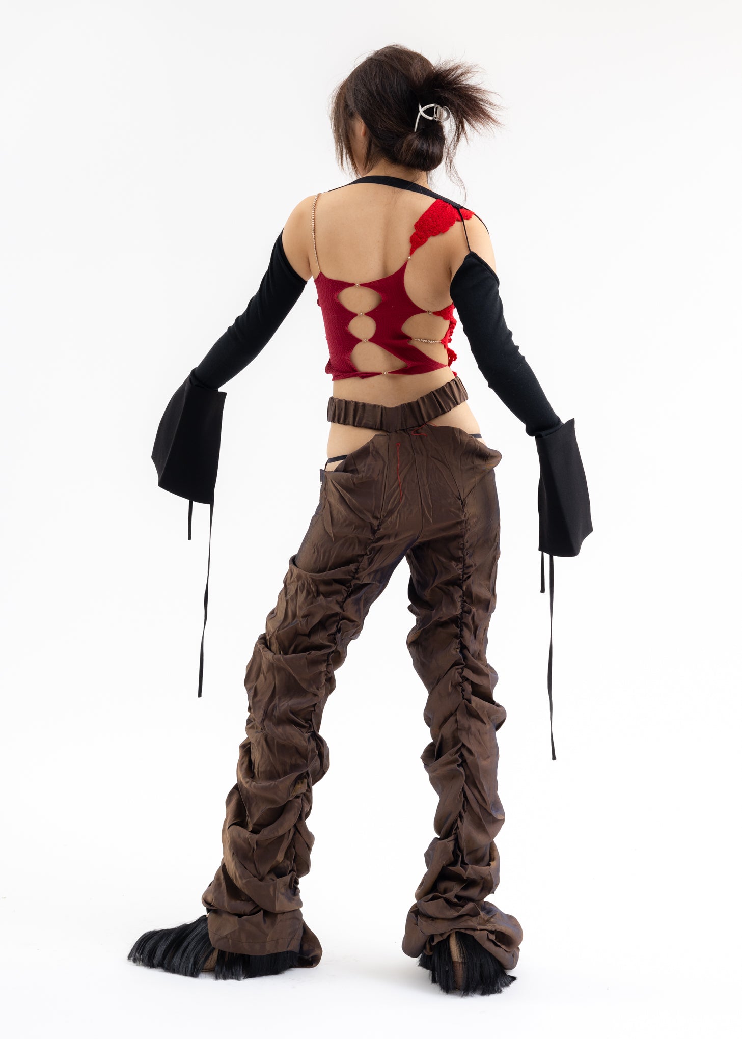 Rui METALLIC CHOCOLATE PLEATED CUT-OUT PANTS | Garmentory