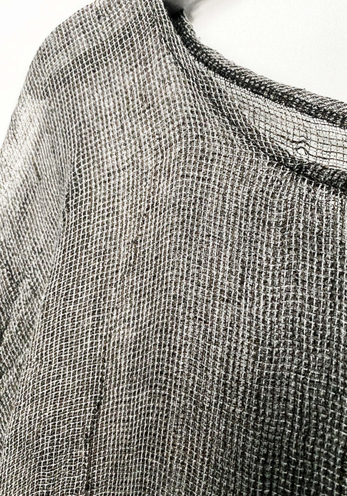 Claudio Cutuli Blaise Sheer Linen Mesh and Laser Cut Leather Top - GREY | Garmentory