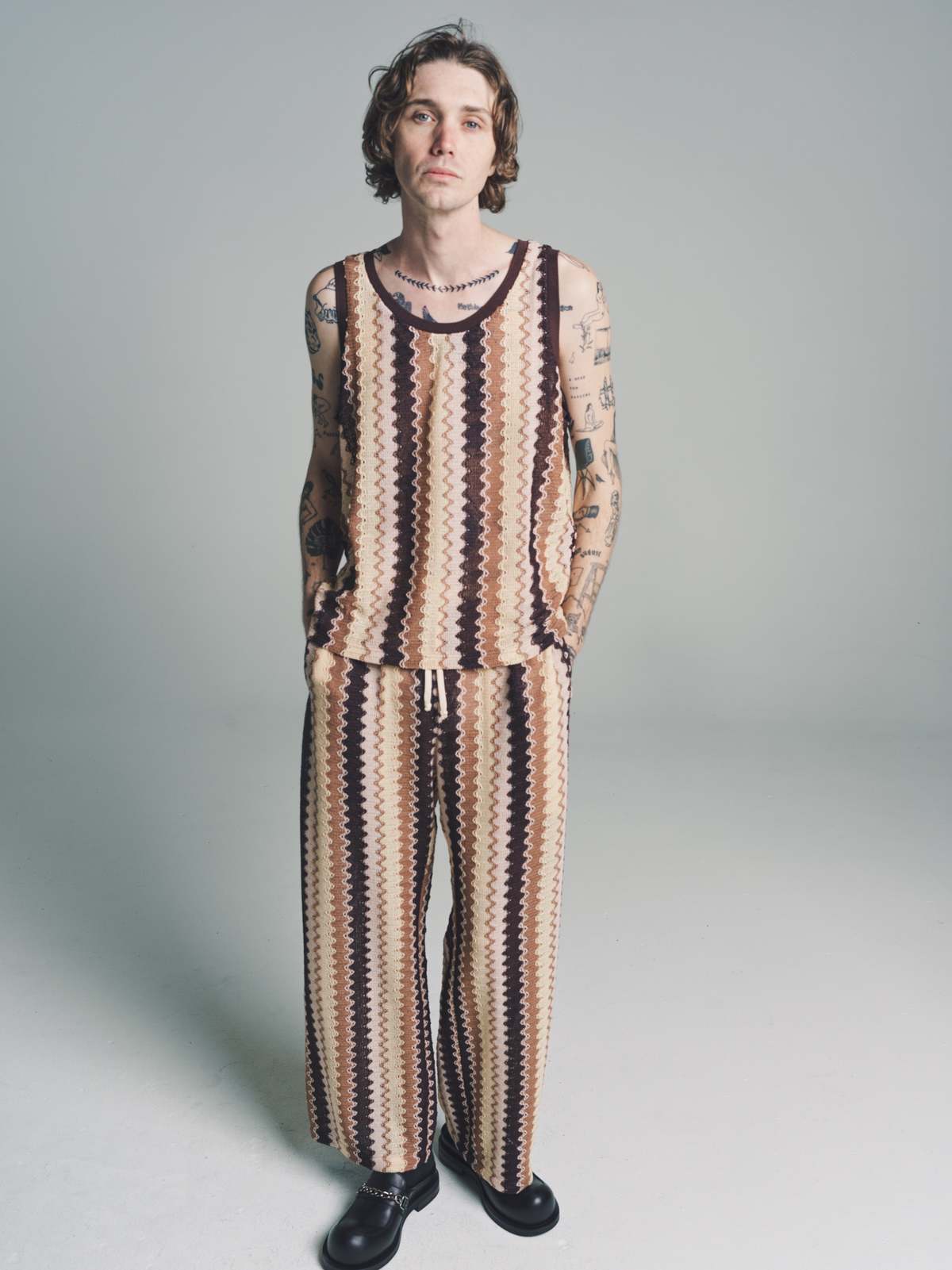 CMMN SWDN Wave Poly Knitted Tank Top - Brown | Garmentory
