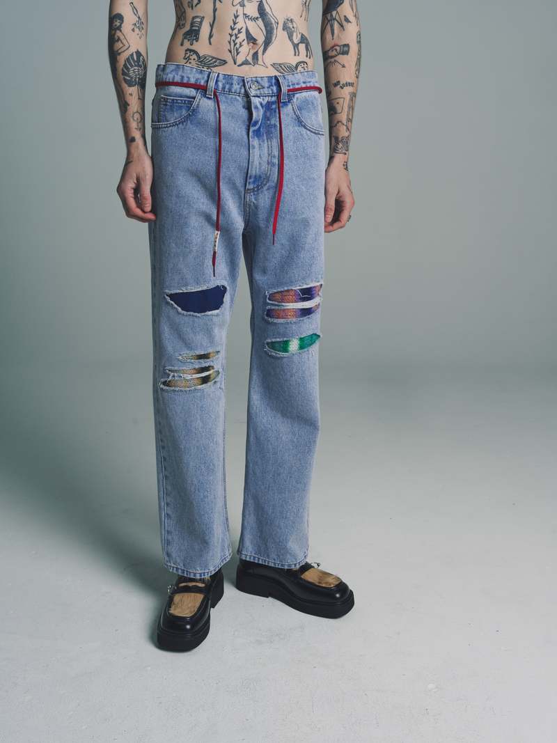 Marni Distressed Mohair Patch Trousers - Illusion Blue | Garmentory