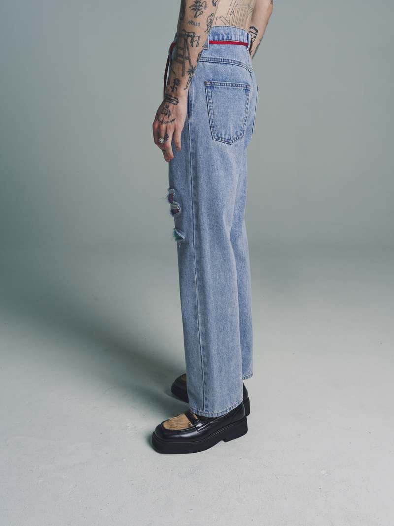 Marni Distressed Mohair Patch Trousers - Illusion Blue | Garmentory