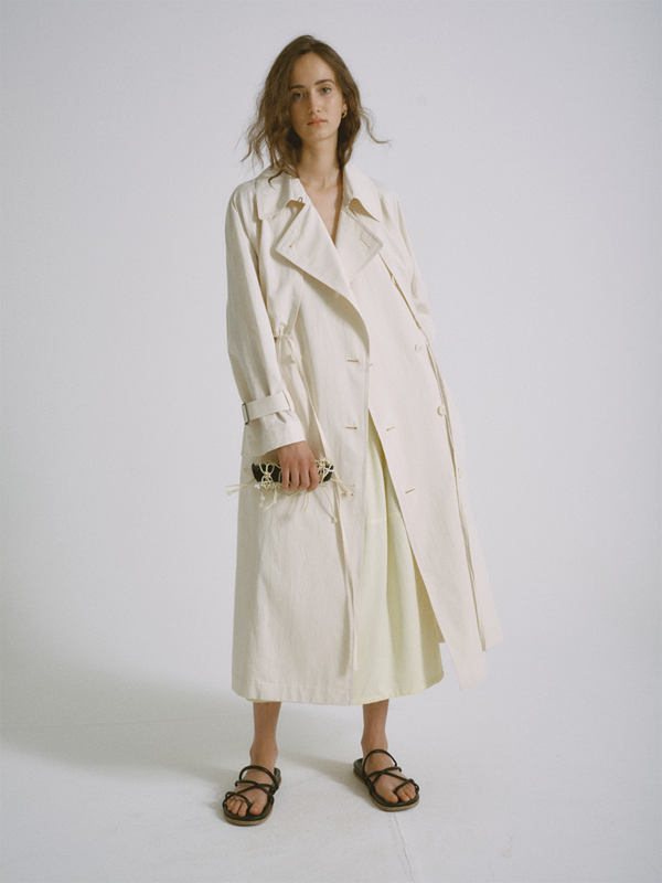 SAYAKA DAVIS NEW YORK Gathered Flap Trench Coat - Ivory | Garmentory
