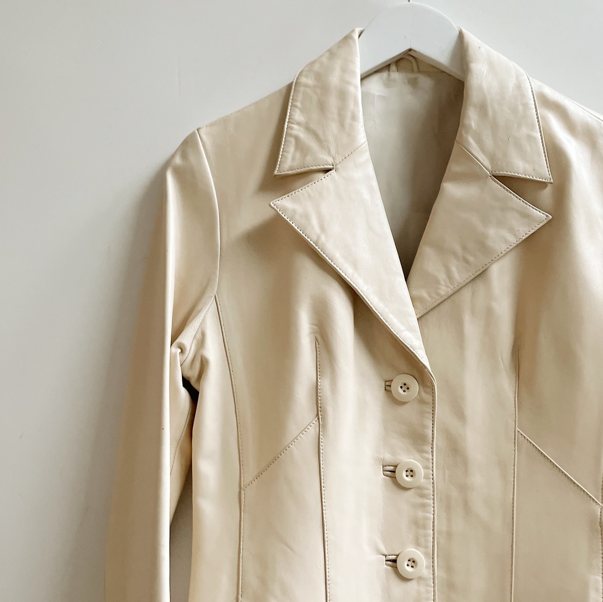 Darted Leather Jacket - Cream | Garmentory