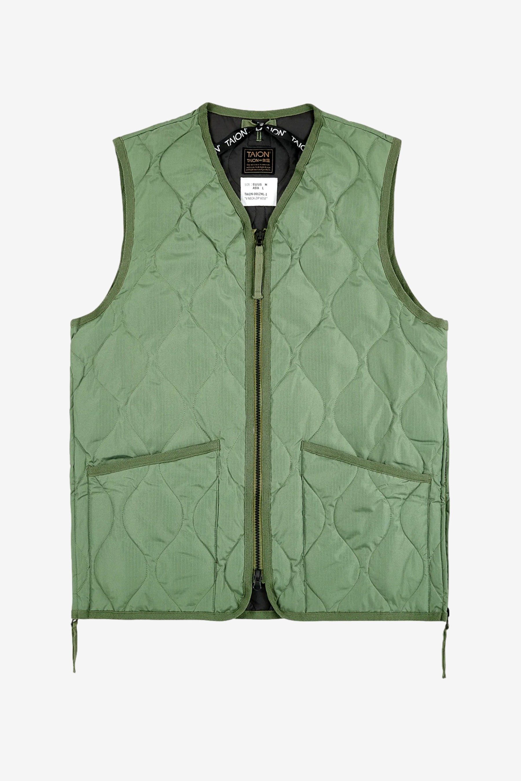 TAION Military Zip V Neck Down Vest - Sage Green | Garmentory