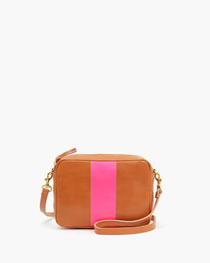 Clare V. Midi Sac - Natural/Neon Pink Stripe | Garmentory