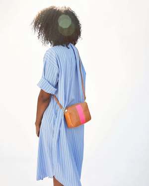Clare V. Midi Sac - Natural/Neon Pink Stripe | Garmentory