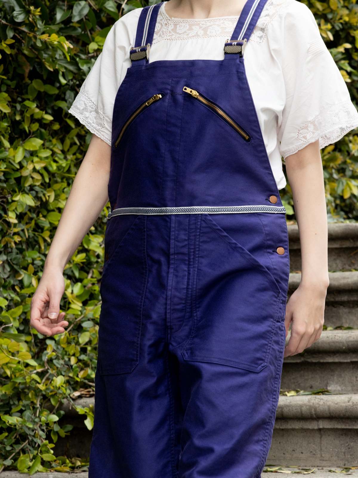 Vintage Workwear Overalls With Tape On Pocket - Washed Blue | Garmentory
