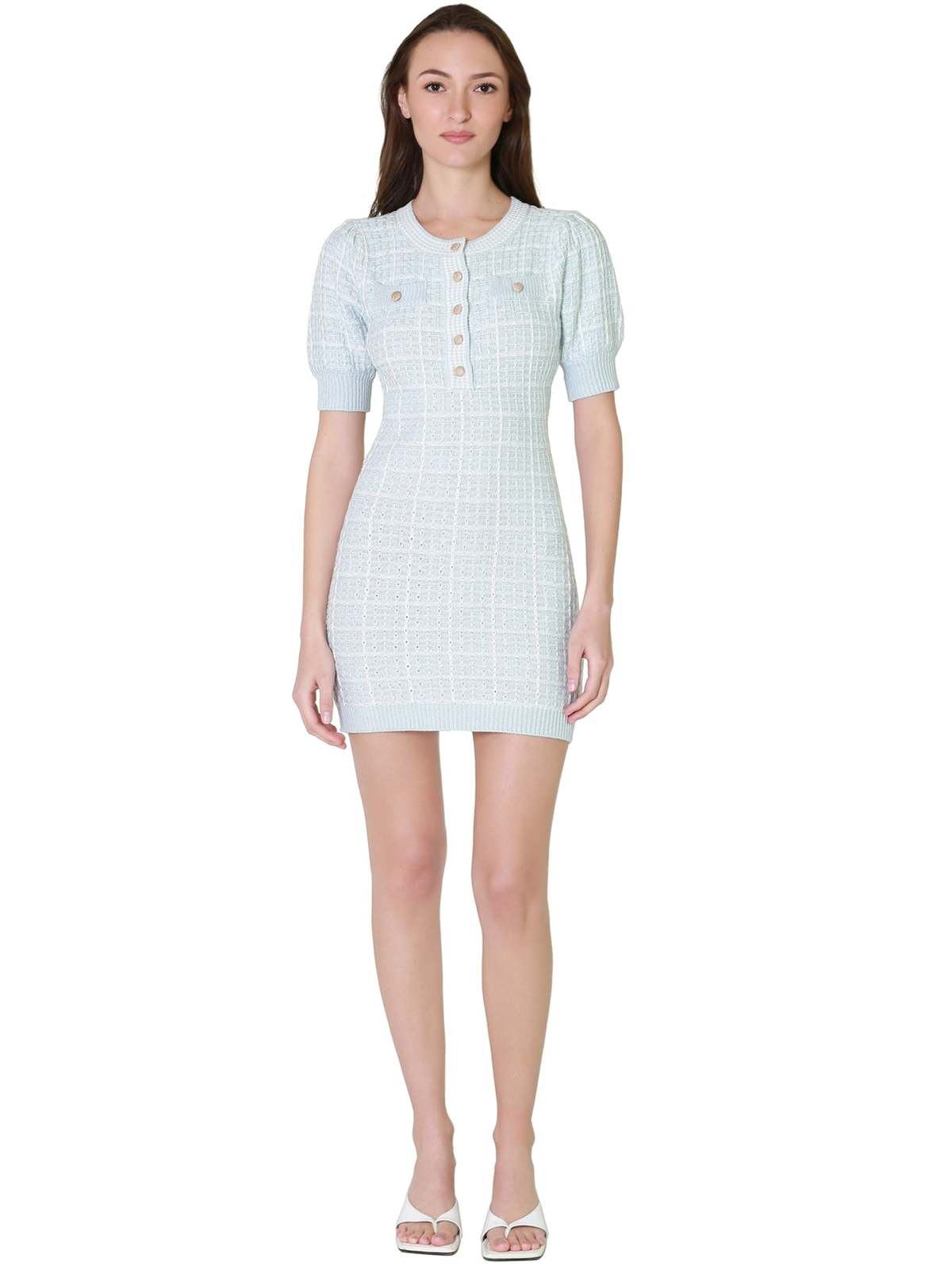 mable Logan Knitted Tweed Dress - Blue | Garmentory