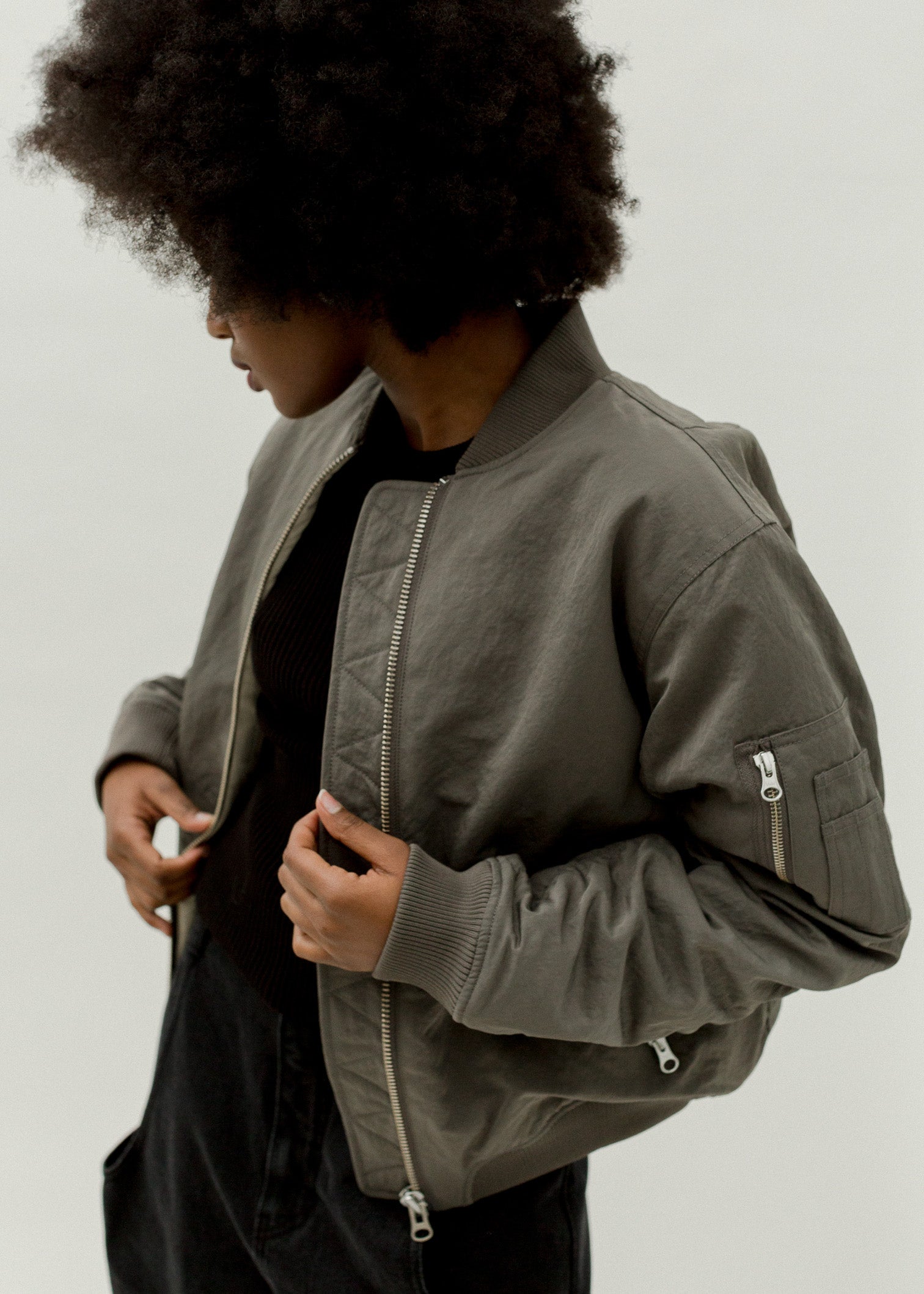 Samsoe Samsoe Mae Bomber Jacket - Dark Brindle | Garmentory