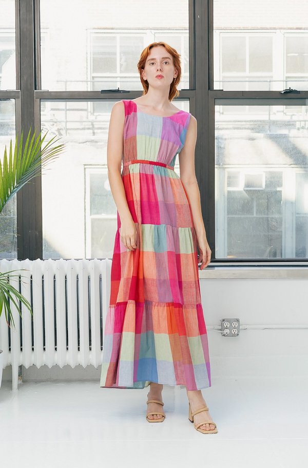 RUJUTA SHETH Gema Tier Dress - Prism chex | Garmentory