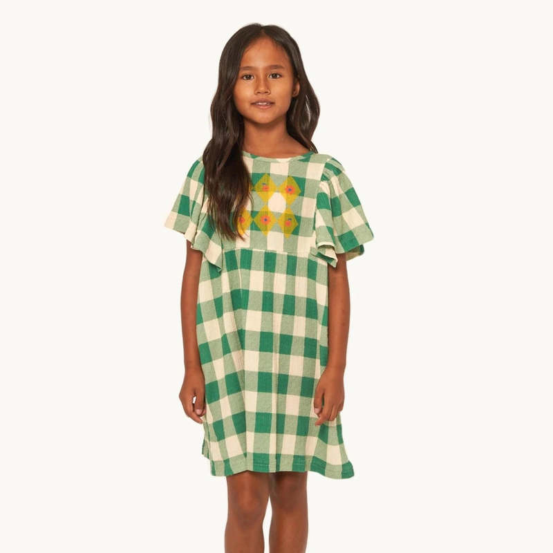 Kids Tiny Cottons Big Check Dress - Cream/Green | Garmentory