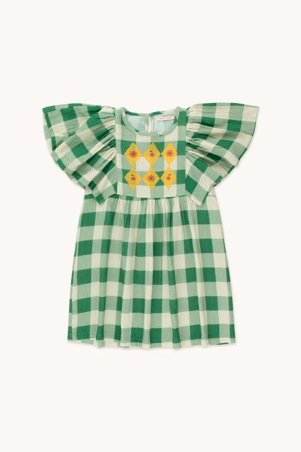 Kids Tiny Cottons Big Check Dress - Cream/Green | Garmentory