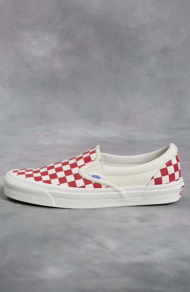 Vans Vault Red & White Checkerboard OG Classic LX Slip-On | Garmentory