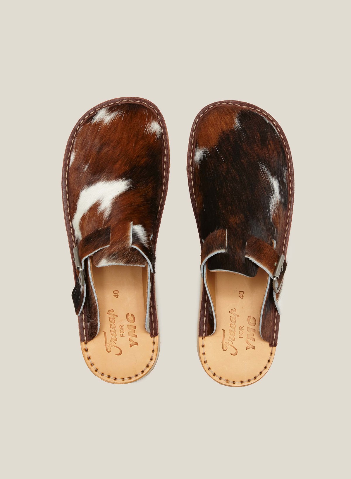 Fracap x YMC Women's Pony Hair Mules Cow Print | Garmentory
