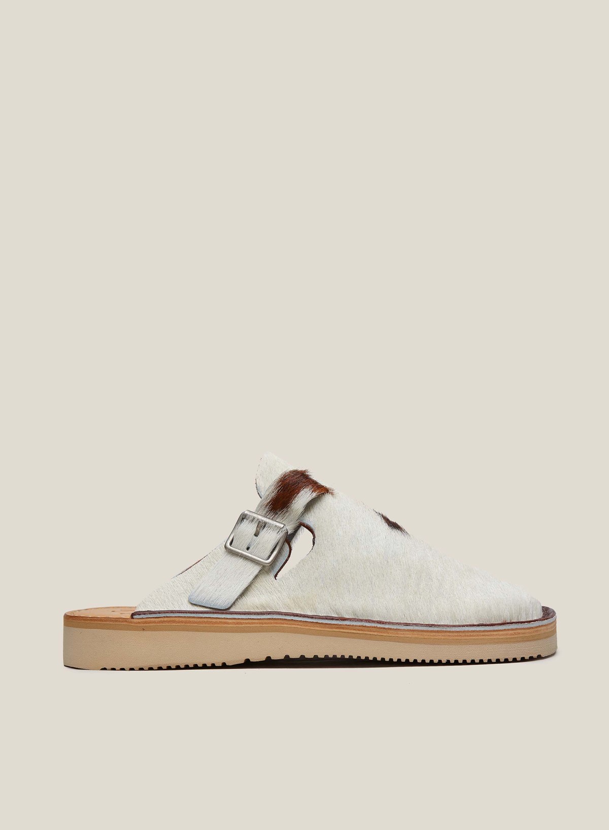 Fracap x YMC Men's Pony Hair Mules Cow Print | Garmentory