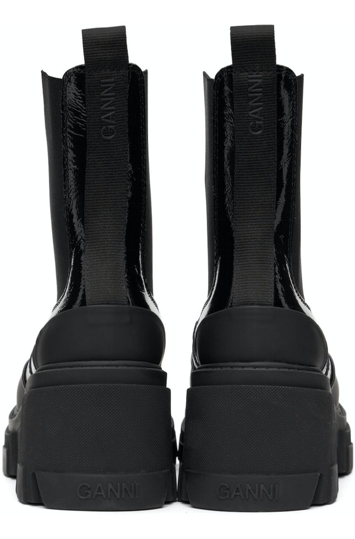 GANNI Patent Leather Chelsea Boots - Black | Garmentory