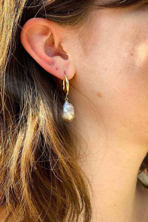 Jurate Lange Hoop Pair w Large Pearl - 14k Gold Filled Hoops | Garmentory