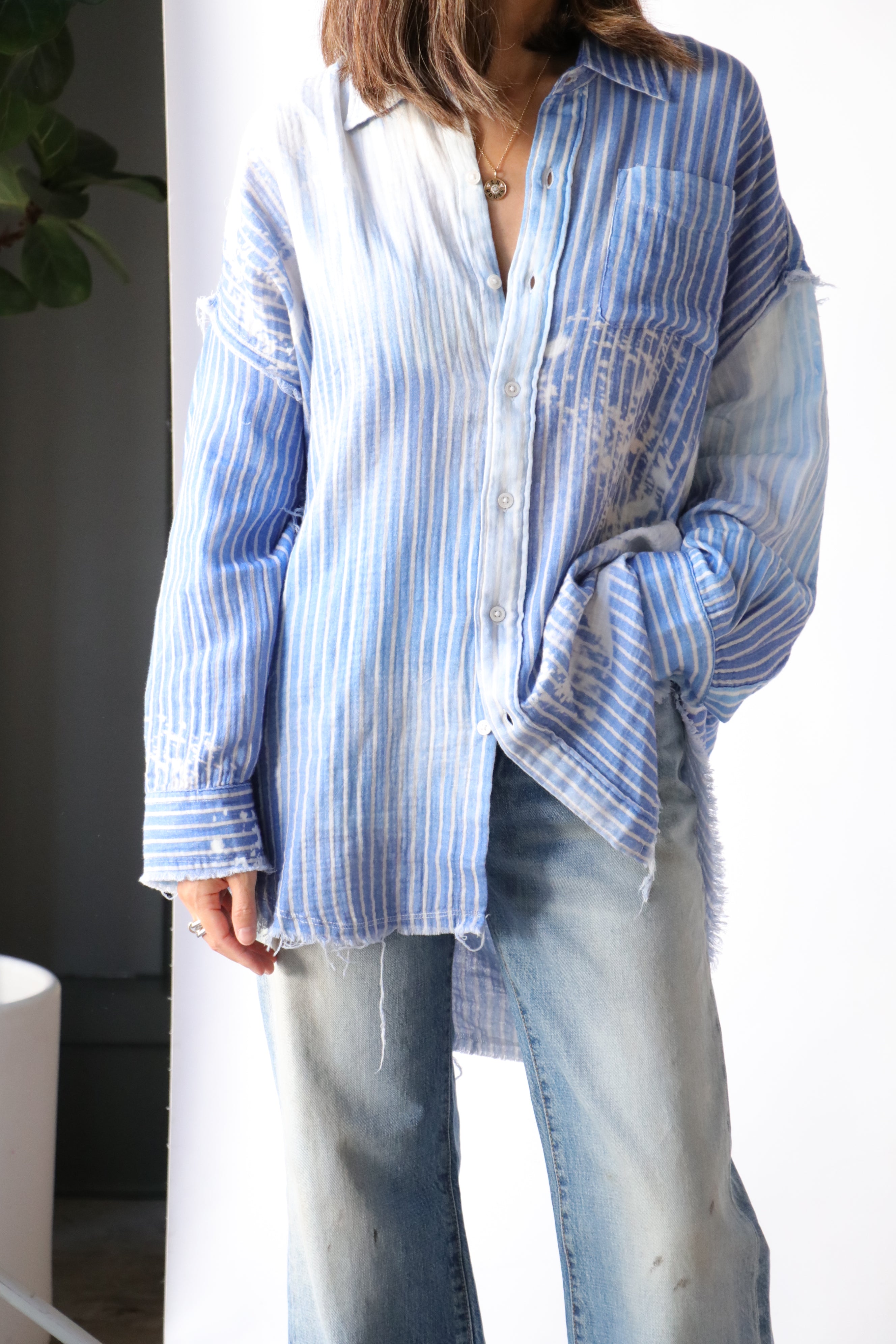 R13 Shredded Seam Drop Neck Shirt | Garmentory