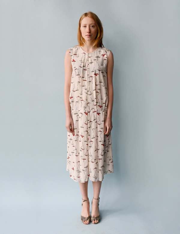 Meg Zip Front Pleat Dress - Boat Print | Garmentory