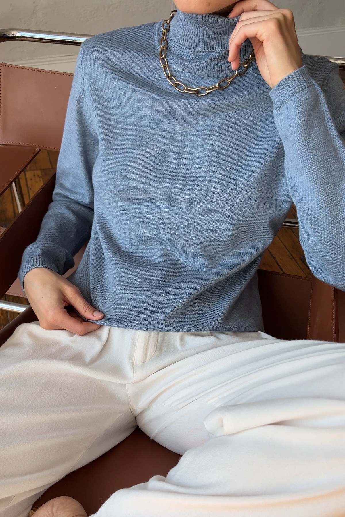 Vintage Italian Merino Wool Turtleneck - Sky | Garmentory