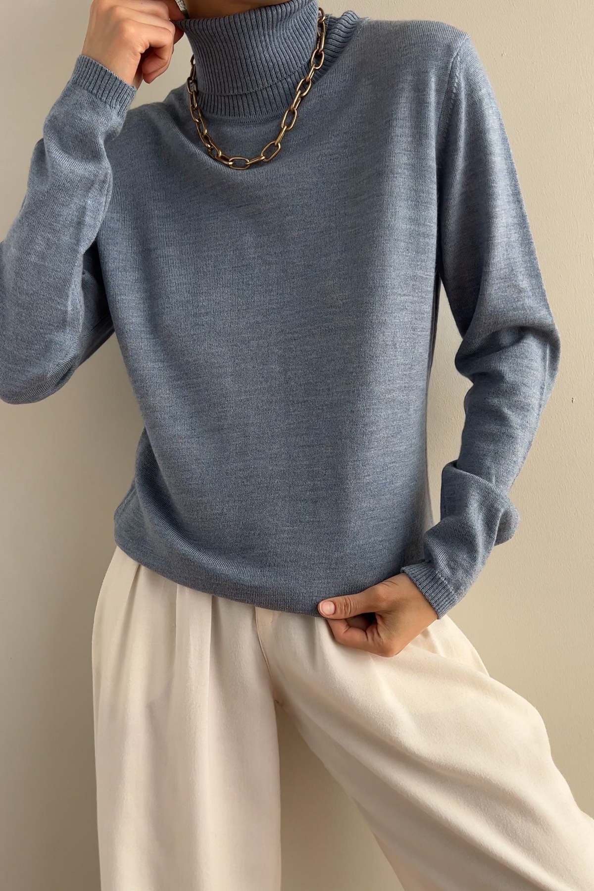 Vintage Italian Merino Wool Turtleneck - Sky | Garmentory