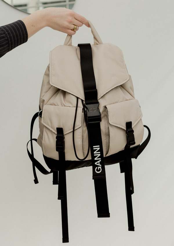 Ganni Recycled Tech Backpack - Pale Khaki | Garmentory