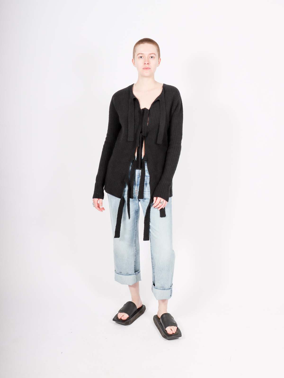 Rib Laced Cardigan in Black by Lauren Manoogian | Garmentory