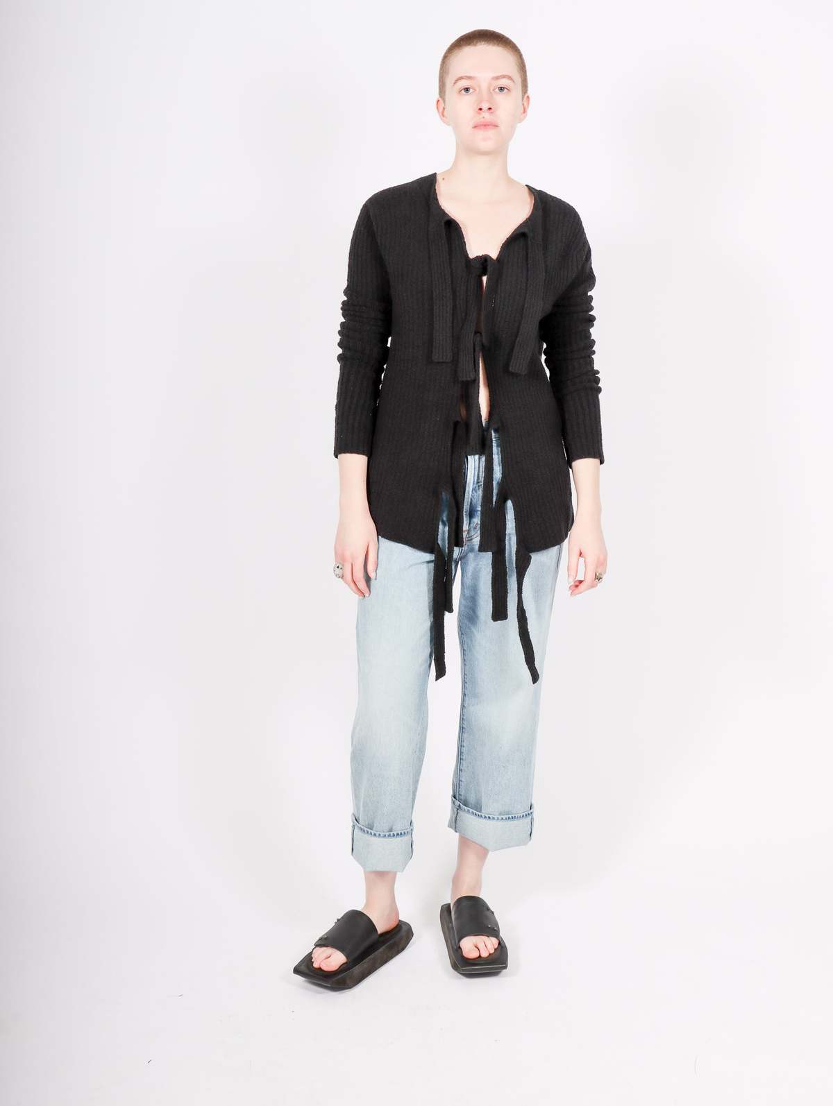 Rib Laced Cardigan in Black by Lauren Manoogian | Garmentory