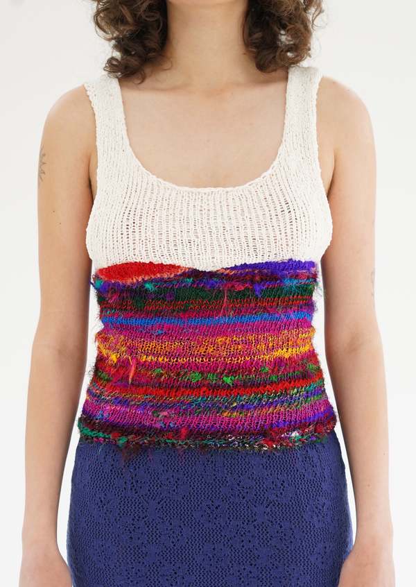 Anntian Hand Knit Top - Off White/Pink/Blue | Garmentory