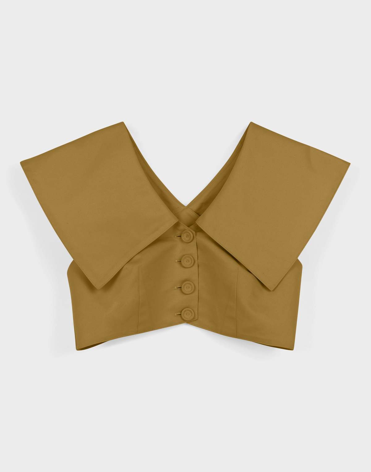 Modern Weaving Crossover Collar Top - Cotton Linen Twill Tan | Garmentory