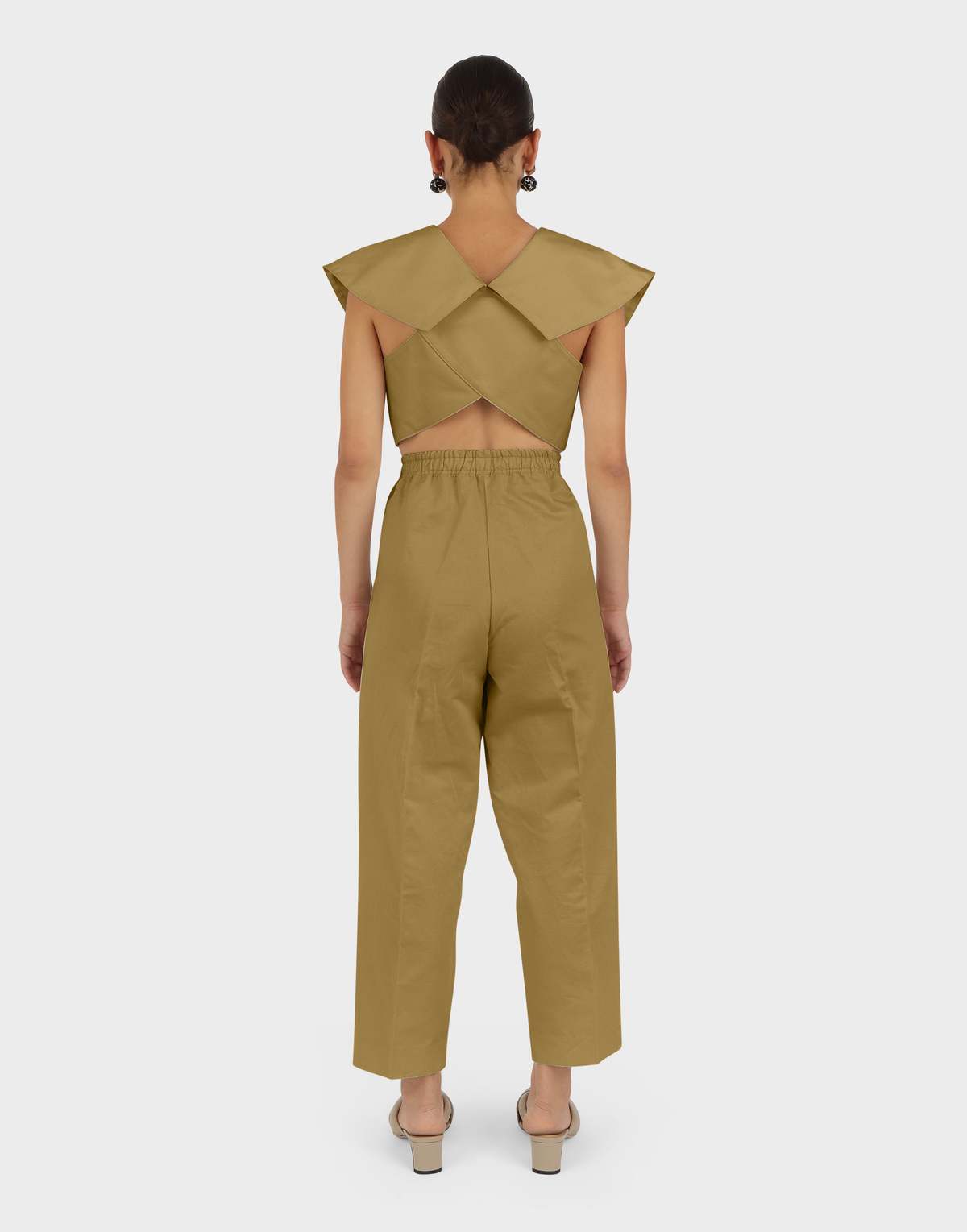Modern Weaving Crossover Collar Top - Cotton Linen Twill Tan | Garmentory