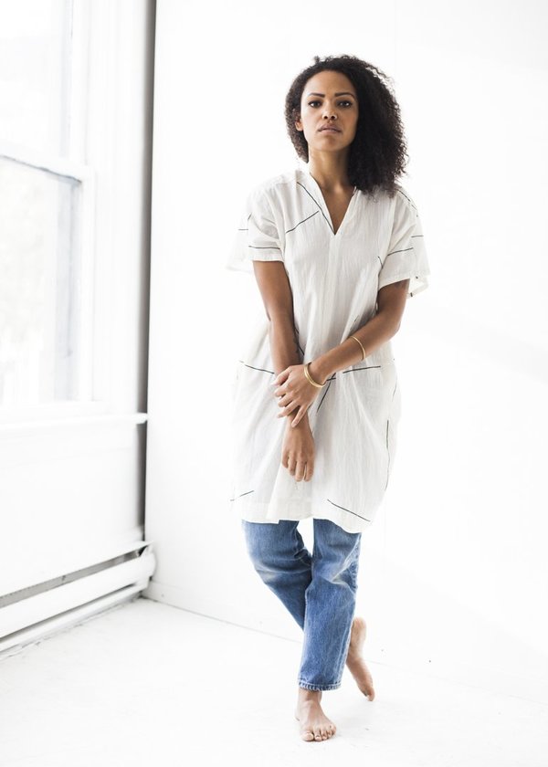 Uzi NYC V-Dress - Cream Beams | Garmentory