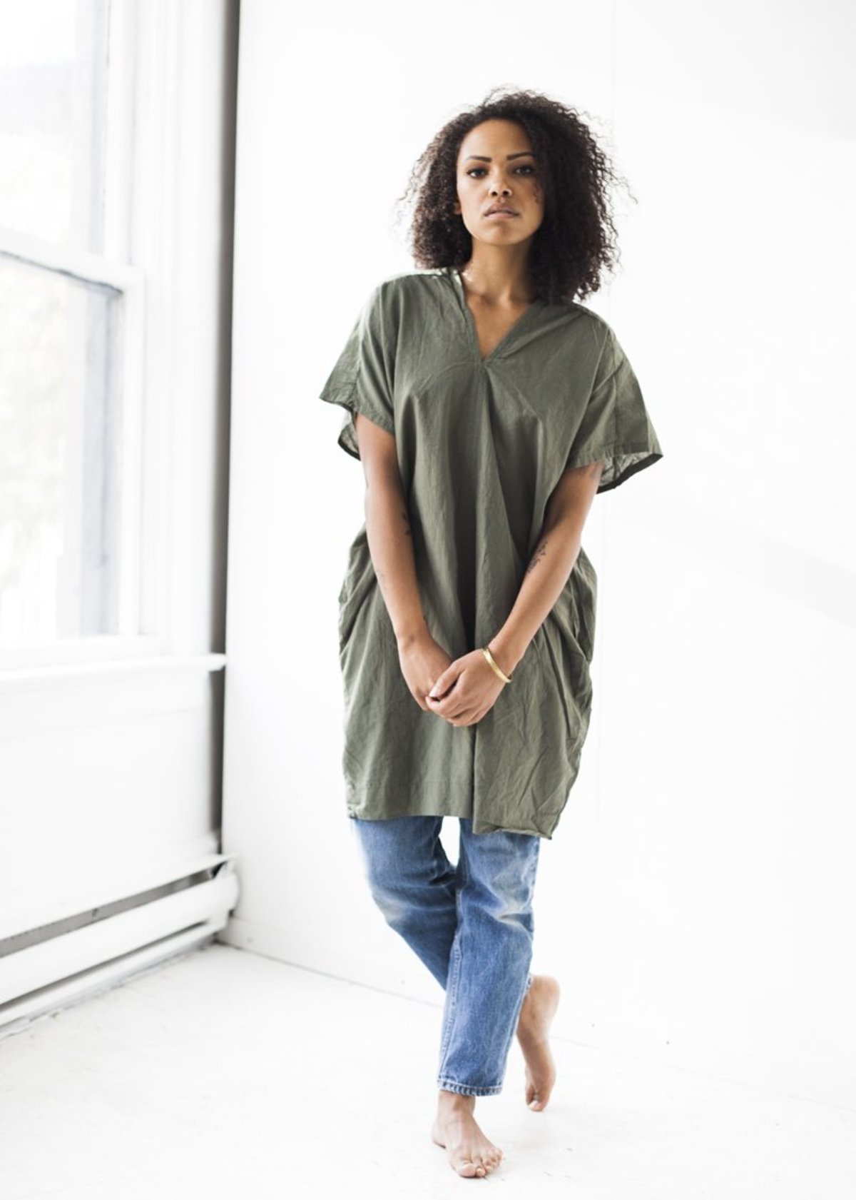 Uzi NYC V-Dress in Sage | Garmentory