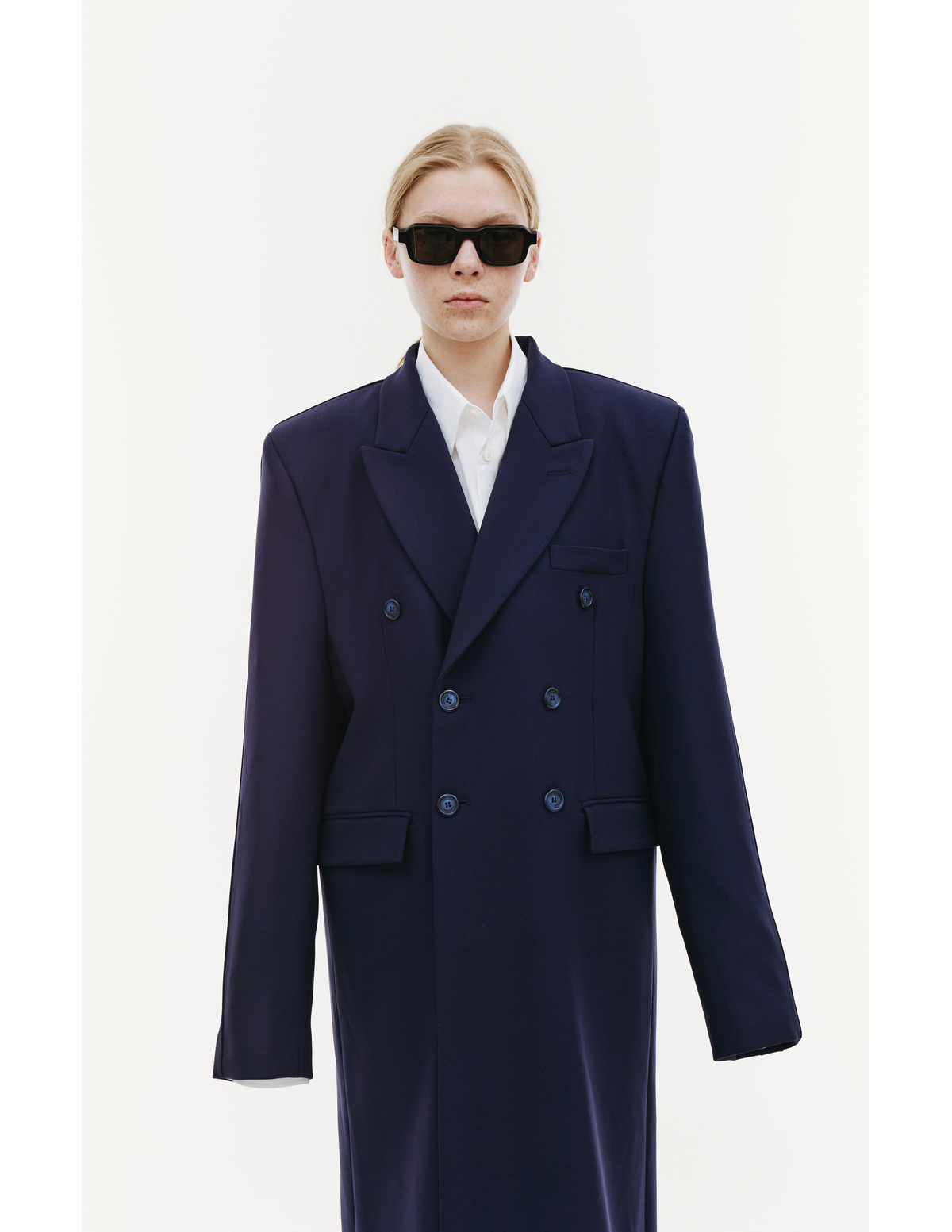 Vtmnts Wool Double-breasted Coat - Navy Blue | Garmentory