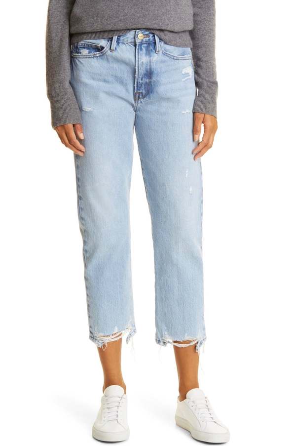 Frame - Le Piper Ripped High Waist Crop Straight Leg Jeans Clash ...