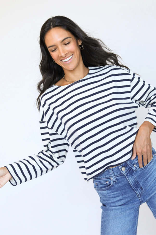 Perfect White Tee Taylor Long Sleeve Stripe Top - Navy Stripe | Garmentory