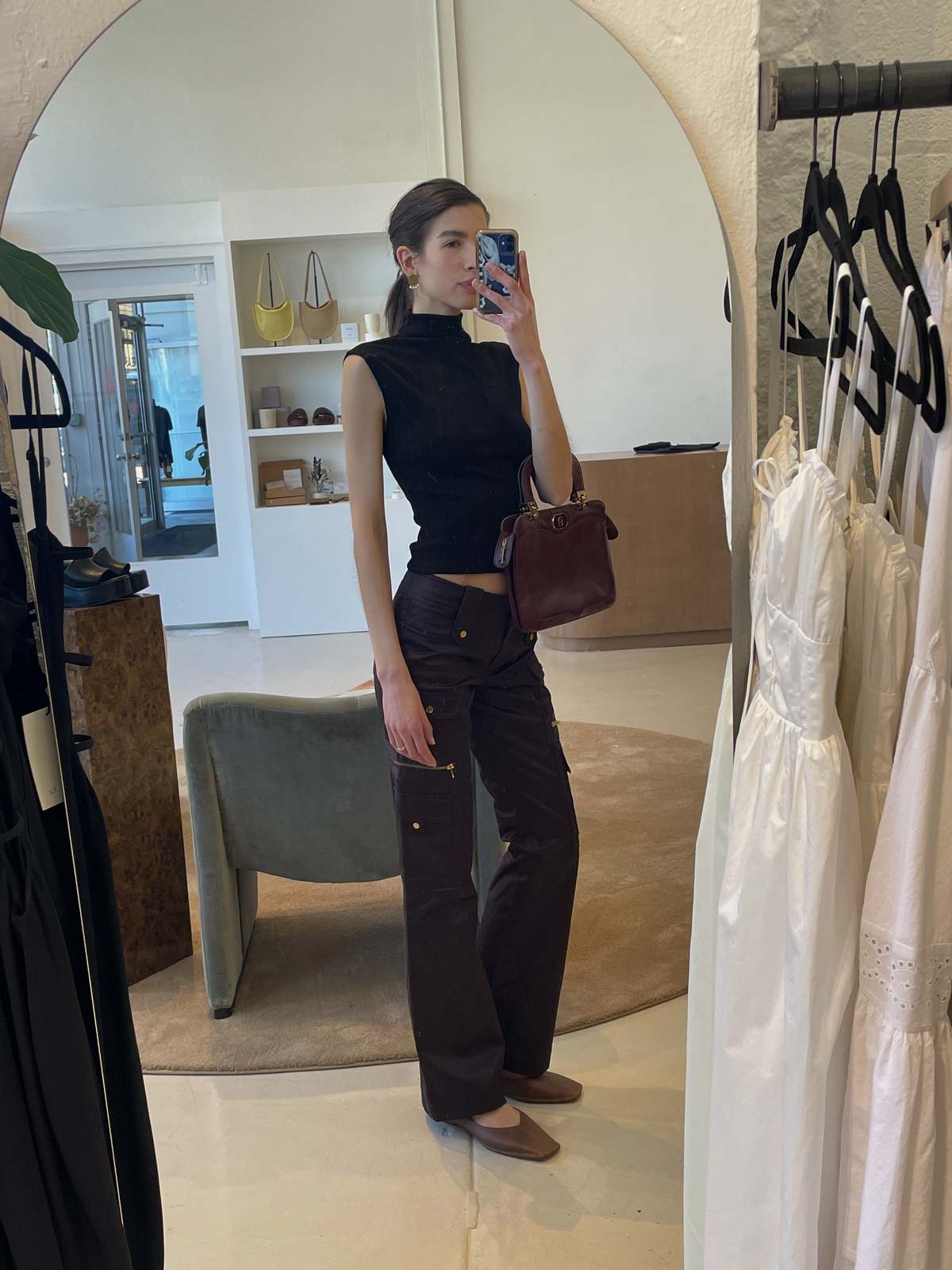 Vintage Dear Society Cache Satin Cargo Pant - Brown | Garmentory