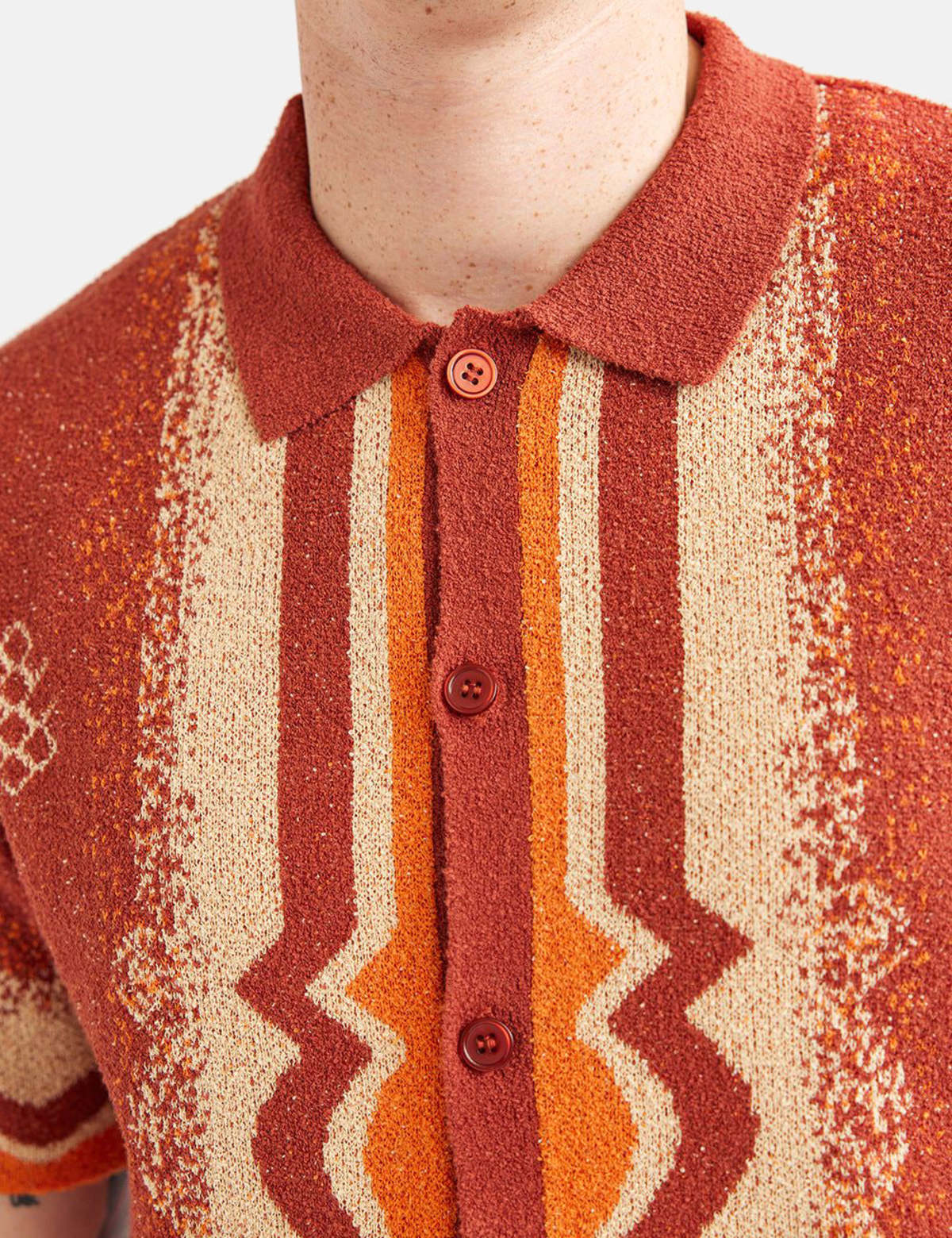 Percival Chinoisery Boucle Short Sleeve Shirt - Rust/Red | Garmentory