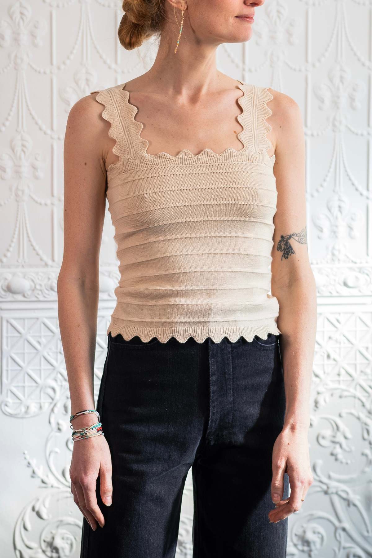 Micaela Greg Scallop Tank - Cream | Garmentory