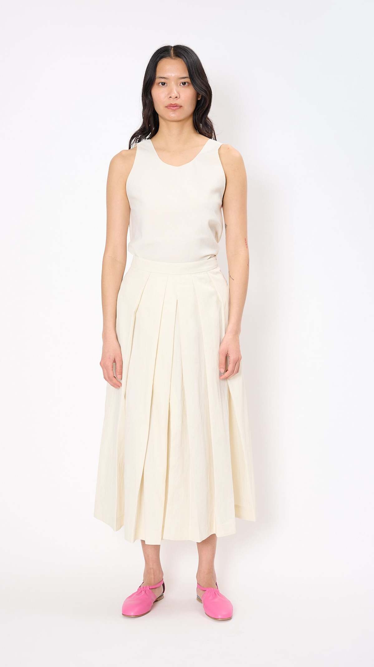 Sara Lanzi Pleated Skirt with Slits - Ivory | Garmentory