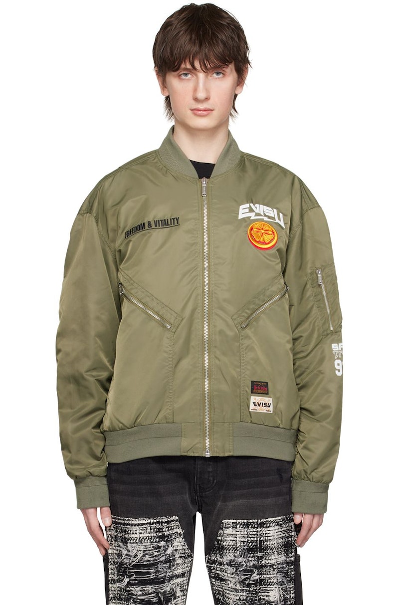 Evisu 3D Kamon MA-1 Bomber Jacket - Dark Olive | Garmentory