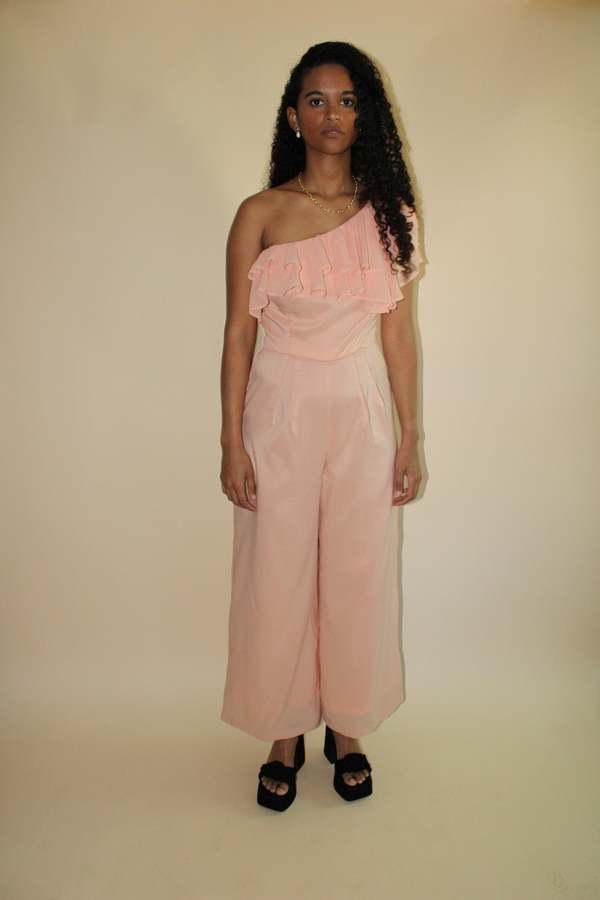 One Shoulder Ruffle Jumpsuit - Pink | Garmentory