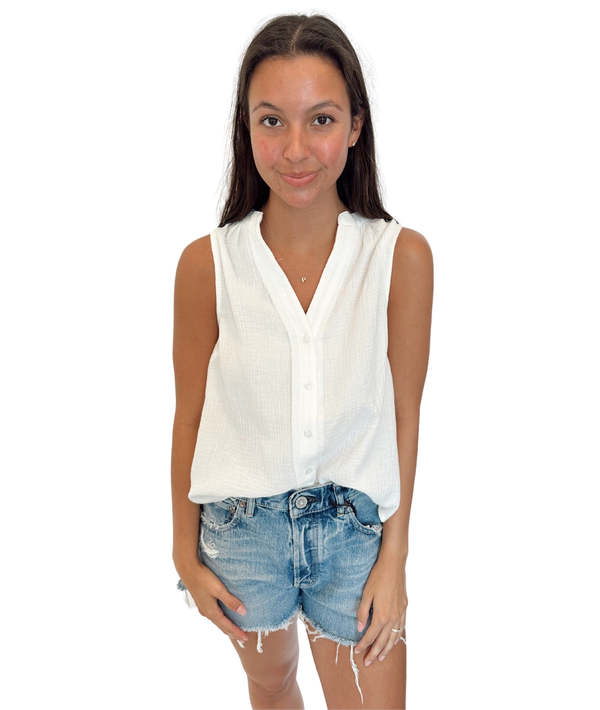 Lola Annie Sleeveless Button Front Shirt - White | Garmentory