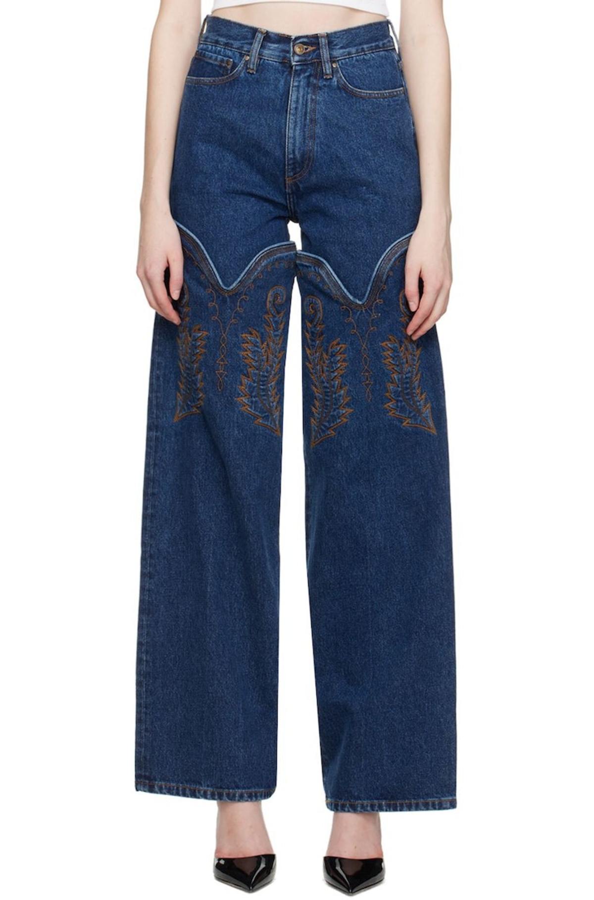 Y/Project Cowboy High Cuff Jeans - Navy | Garmentory