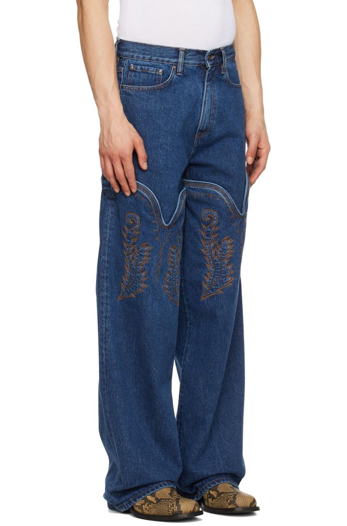 Y/Project Classic Cowboy Cuff Jeans - Navy | Garmentory